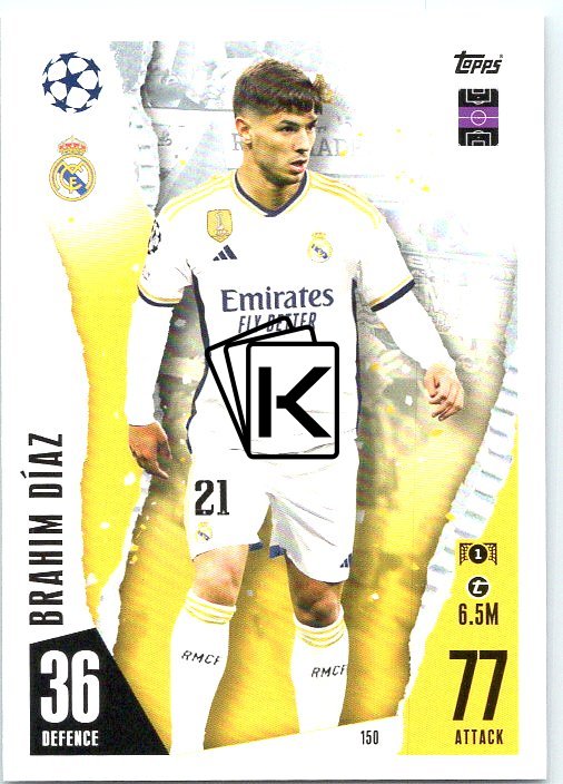 Fotbalová kartička 2023-24 Topps Match Attax UEFA Club Competitions 150 Brahim Díaz Real Madrid ...