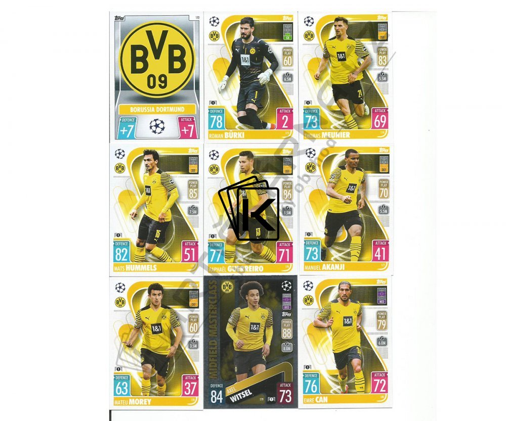 Týmový set 2021-22 Topps Match Attax UEFA Champions League Borussia Dormund (18 karet ...