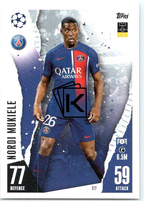 Fotbalová kartička 2023-24 Topps Match Attax UEFA Club Competitions 177 Nordi Mukiele Paris ...