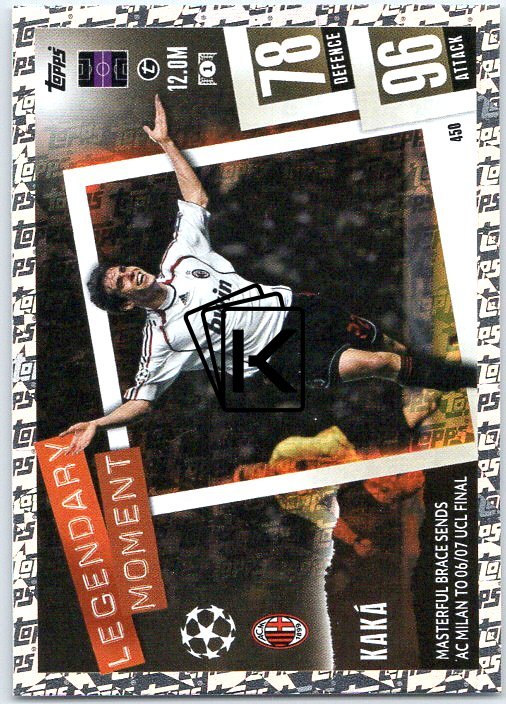 Fotbalová kartička 2023-24 Topps Match Attax UEFA Club Competitions Legendary Moment 450 Kaká AC ...