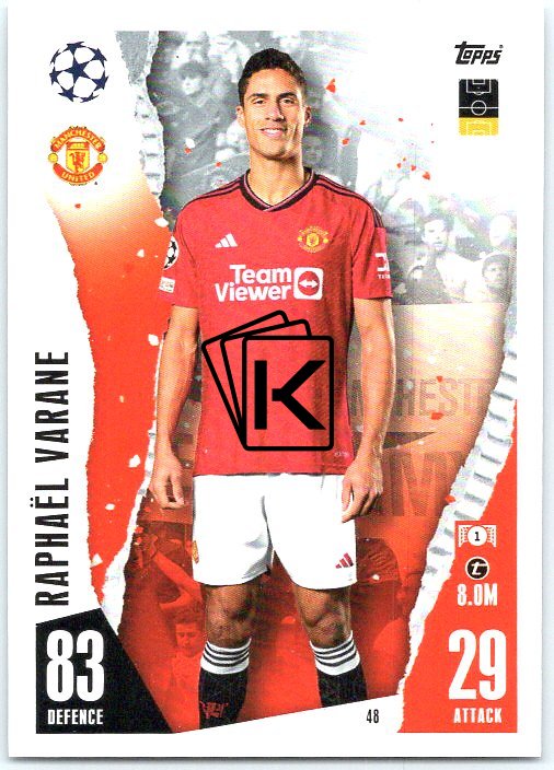 Fotbalová kartička 2023-24 Topps Match Attax UEFA Club Competitions 48 Raphaël Varane Manchester ...