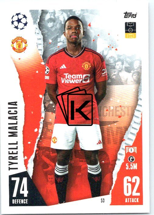 Fotbalová kartička 2023-24 Topps Match Attax UEFA Club Competitions 53 Tyrell Malacia Manchester ...