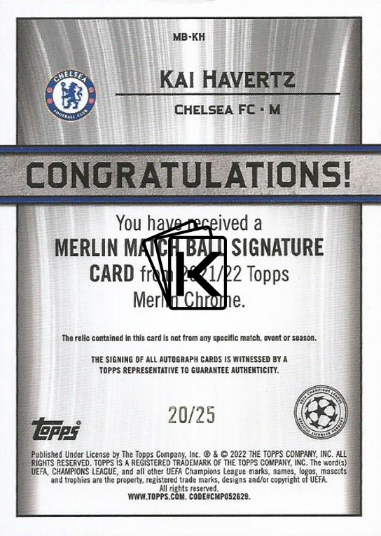 2021-22 Topps Merlin Chrome Kai Havertz Matchball Auto patch 20/25 ...