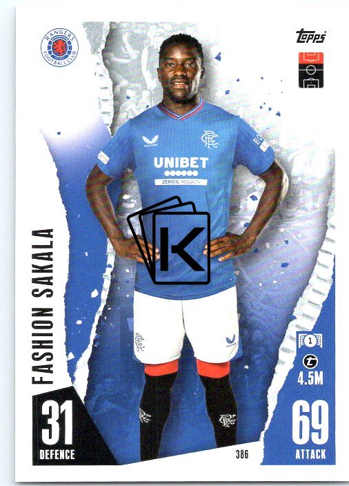 Fotbalová kartička 2023-24 Topps Match Attax UEFA Club Competitions 386 Fashion Sakala Rangers ...